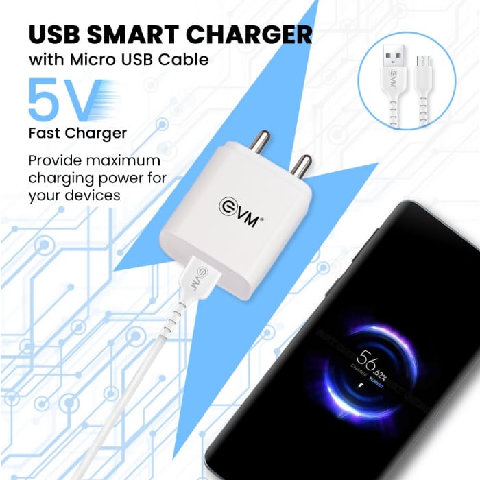 EVM USB SMART CHARGER - MICRO USB CABLE - MemoryHouse.in