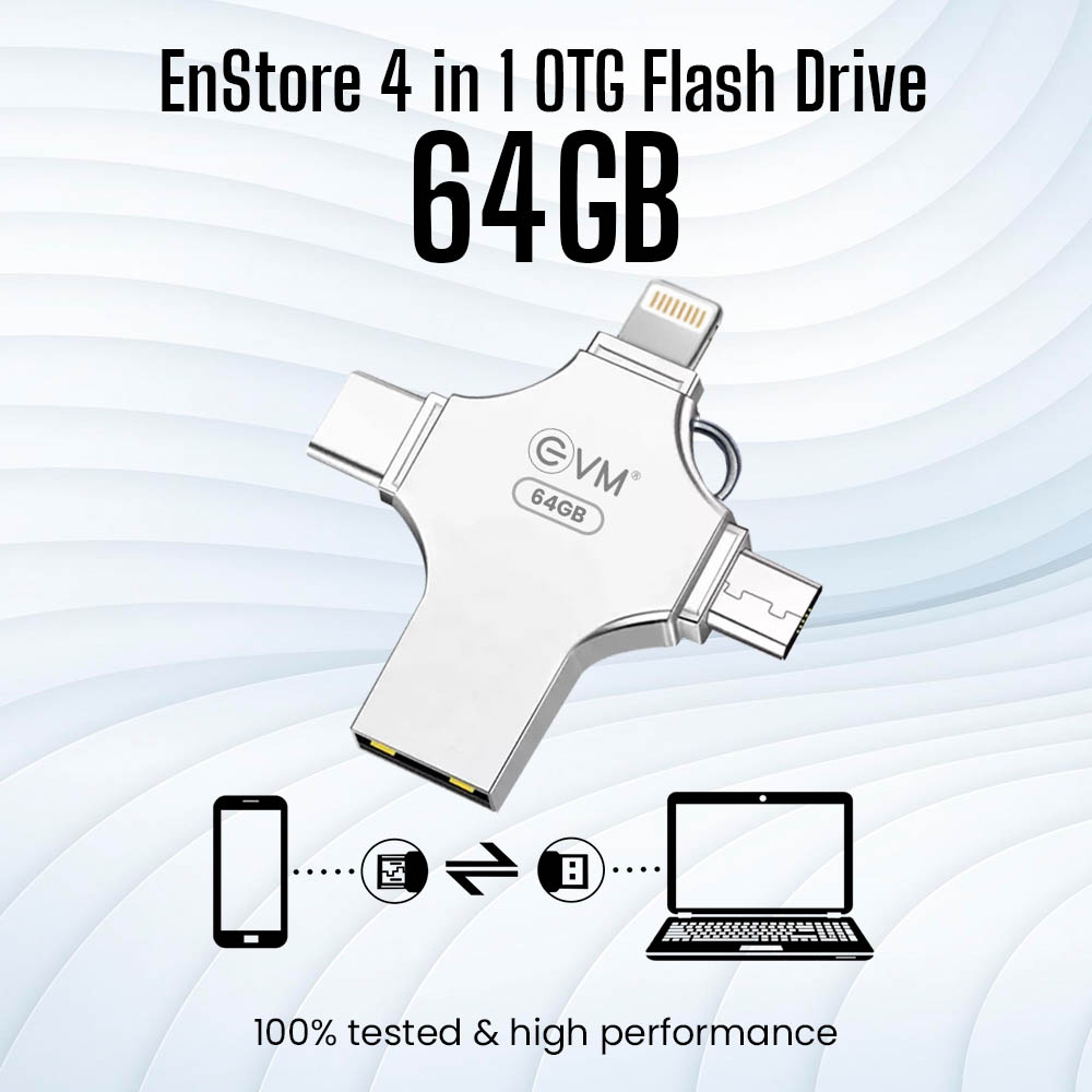 EVM ENSTORE 4 IN 1 OTG FLASHDRIVE 64GB (Pendrive) - MemoryHouse.in