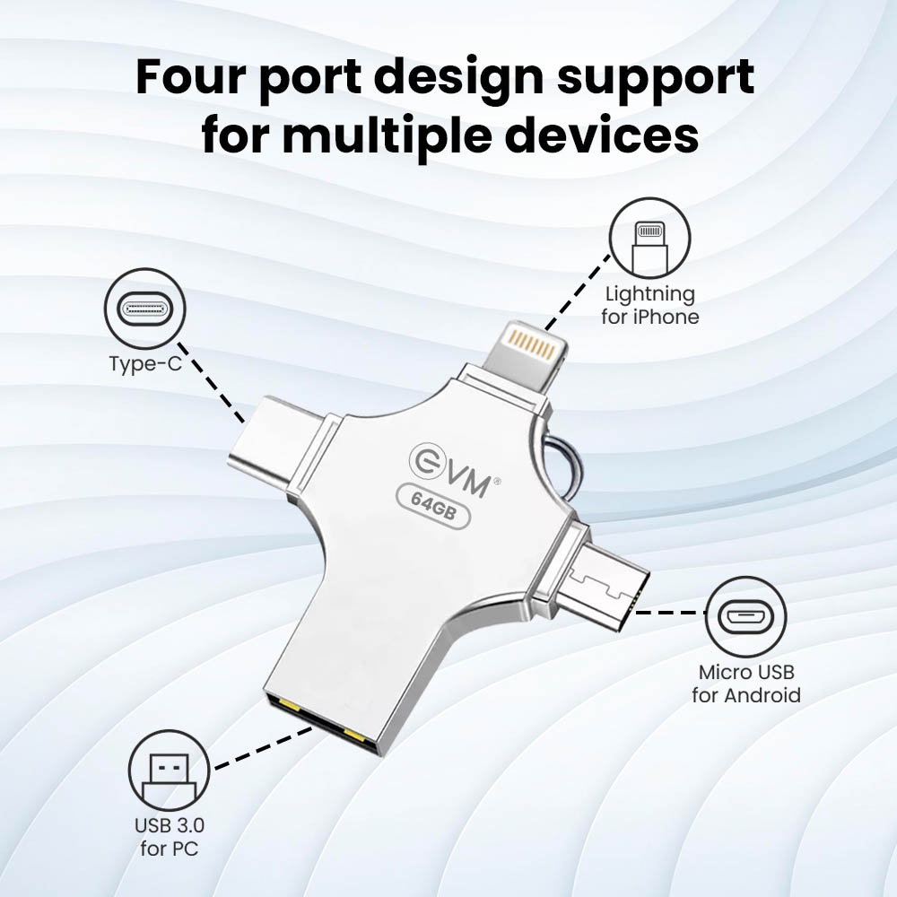 EVM ENSTORE 4 IN 1 OTG FLASHDRIVE 64GB (Pendrive) - MemoryHouse.in