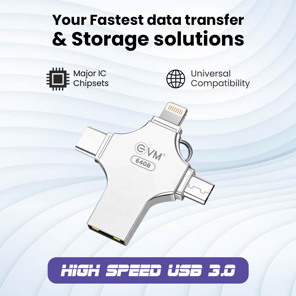 EVM ENSTORE 4 IN 1 OTG FLASHDRIVE 64GB (Pendrive) - MemoryHouse.in