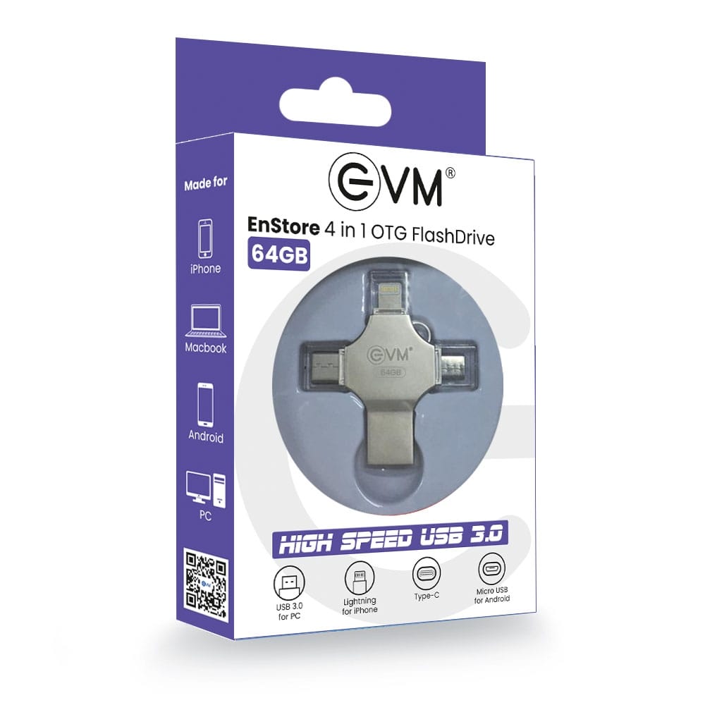 EVM ENSTORE 4 IN 1 OTG FLASHDRIVE 64GB (Pendrive) - MemoryHouse.in